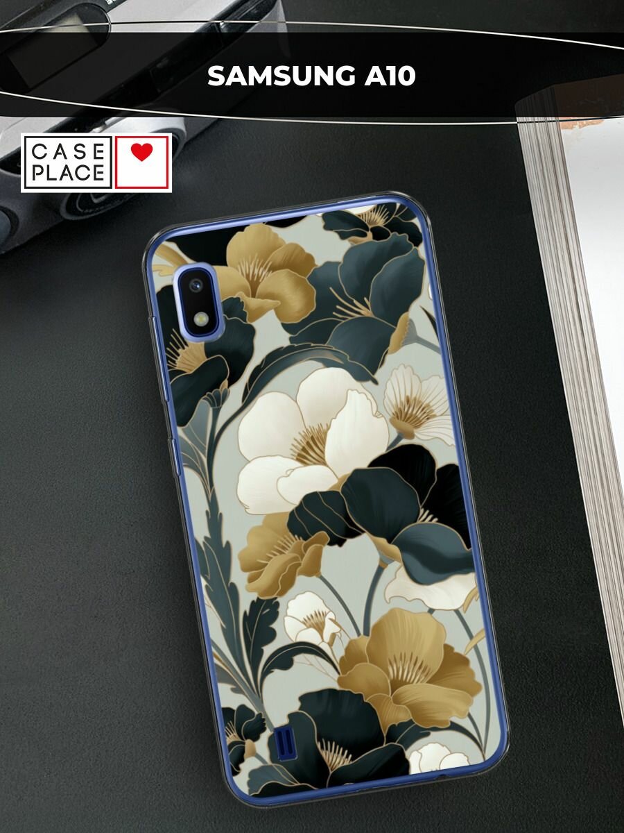 Чехол на Samsung Galaxy A10 / Самсунг Галакси А10 с принтом Золотые и белые цветы