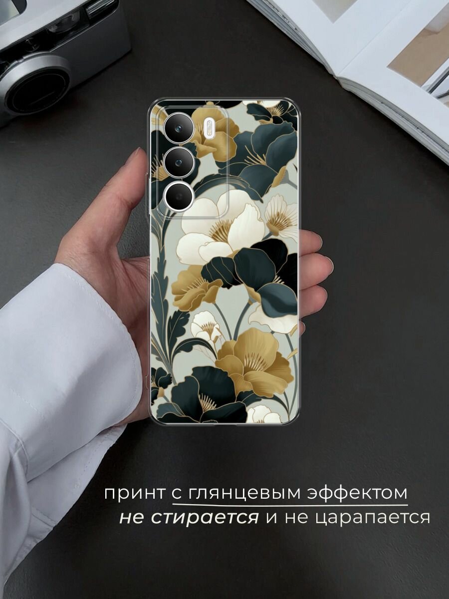 Чехол на Realme C71/P3 Lite 4G / Реалми С71/P3 Лайт 4G с принтом Золотые и белые цветы — фото 1