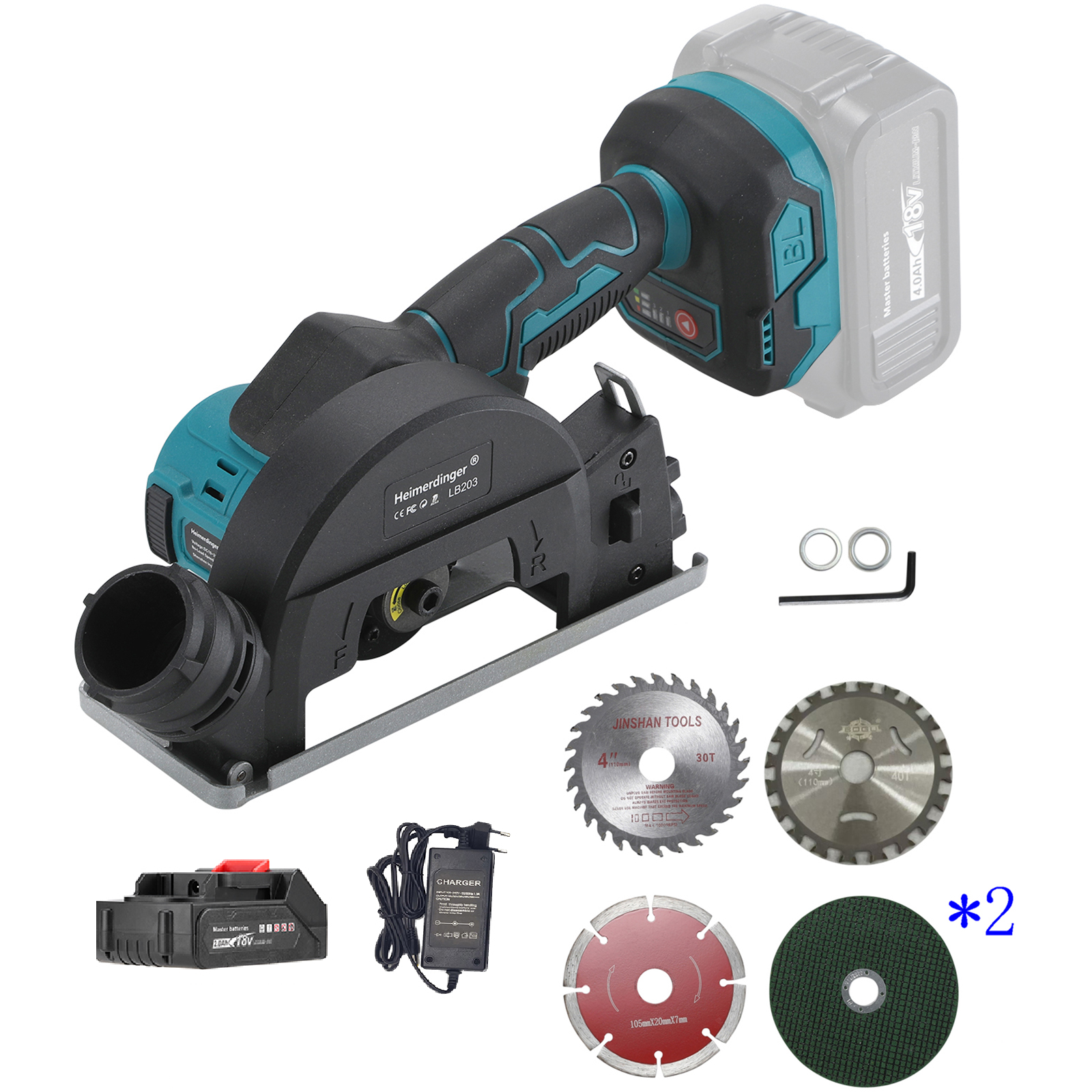 Циркулярная пила Heimerdinger LB203, бесщеточный внешний роторный двигатель, 110мм, 18В, 3 режима ,1х2.0 Ач Li-Ion