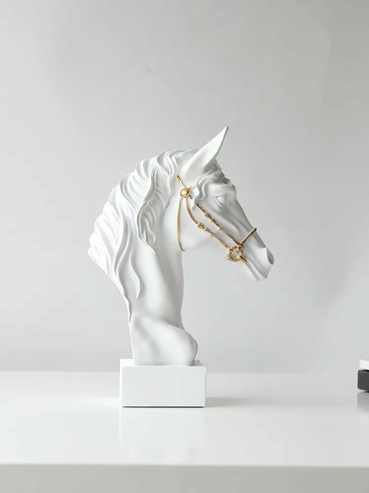 Художественная скульптура головы лошади, высота 30 см, белая
