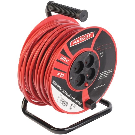 Удлинитель силовой Maxcut на пластиковой катушке ECRS 315-30 ПВС (3х1,5), 30м, 4 гнезда, ПВС, IP20,