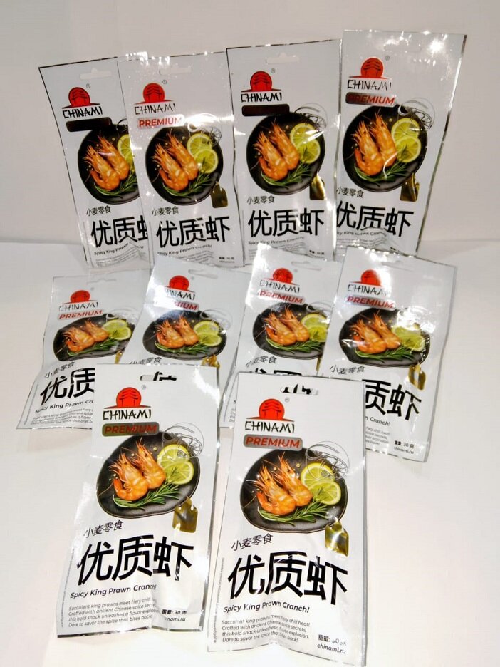 Снековый продукт CHINAMI "Премиум" с натуральной креветкой 10 пачек + стикер в подарок