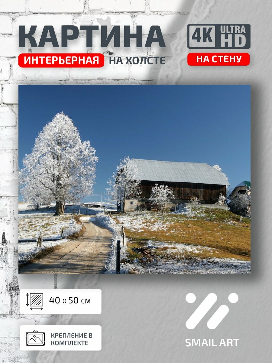 Картина на холсте интерьерная 40 на 50 на стену Снег house для гостиной атмосфера интерьер