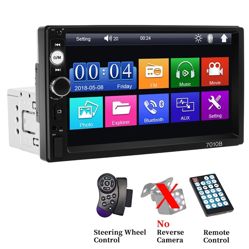 Автомагнитола HIPPCRON 7' HD С Сенсорным Экраном, Bluetooth, Стерео, 12В, 1 DIN, With Remote Control