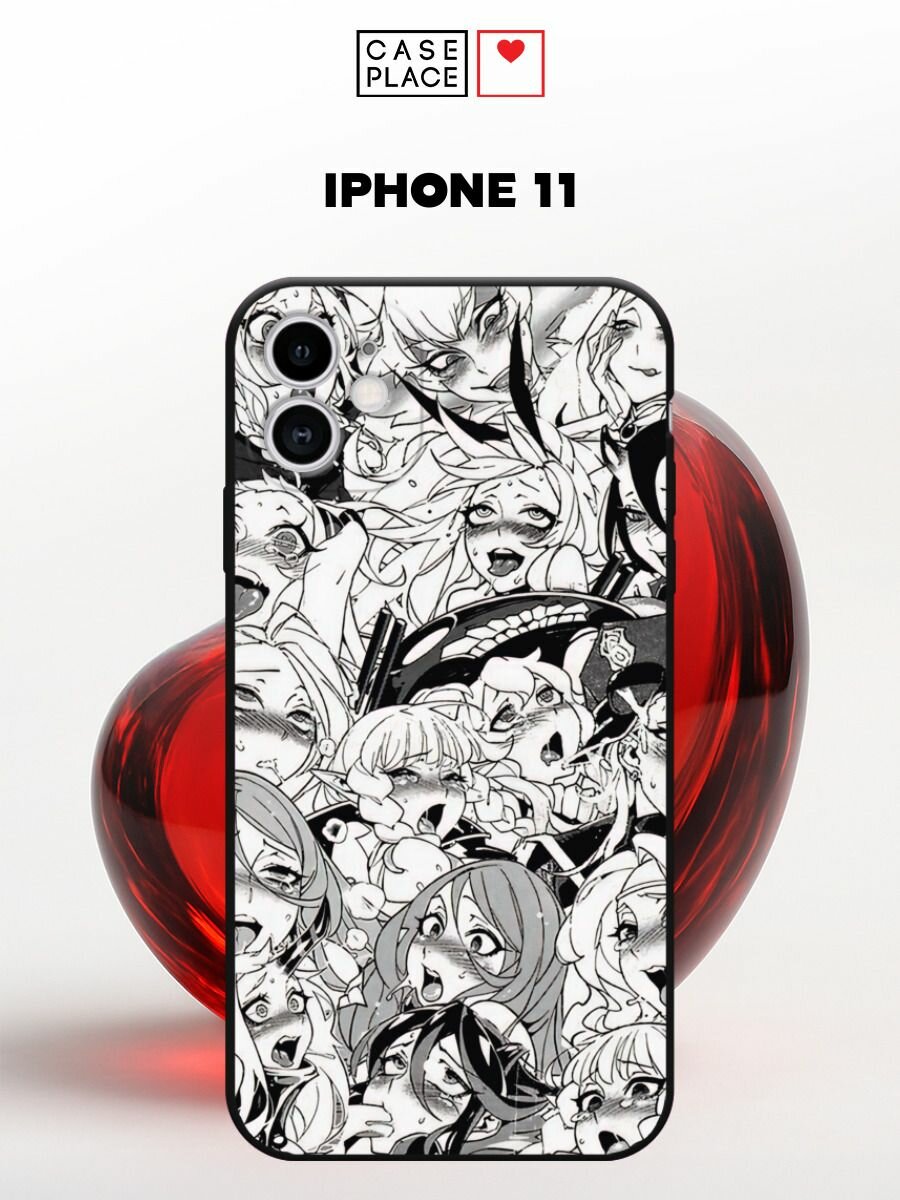 Черный матовый чехол на Apple iPhone 11 / Айфон 11 с принтом Ахегао манга тян