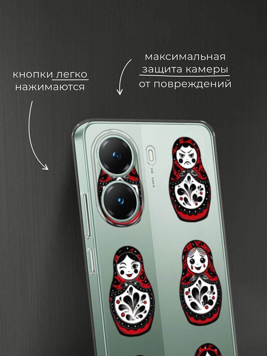 Чехол на Poco X7 Pro / Поко X7 Про с принтом Разные матрешки, прозрачный — фото 1