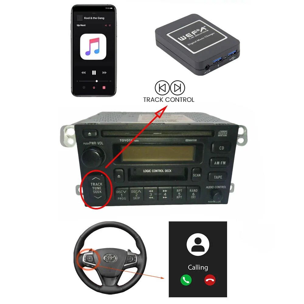 Hi-Res Bluetooth USB AUX автомобильный комплект интерфейс/аудиоадаптер, совместимый с автомобильными радиостанциями Toyota (5+7) pin