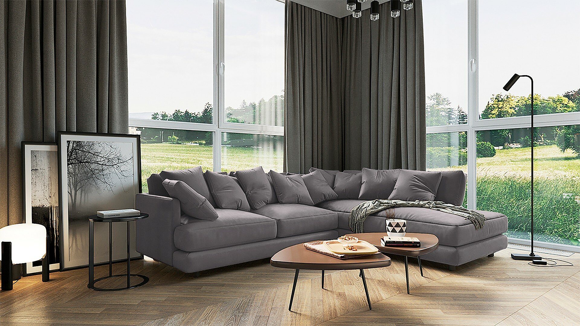 Угловой диван Ибица Velutto 19 NEW 300x209x90 см, коричневый Велютто, еврокнижка GOODFORM