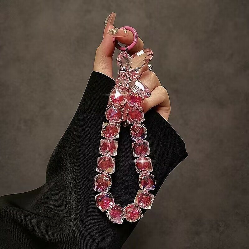 Брелок для телефона, на чехле, с бабочками, прозрачный и голубой бисер, черный