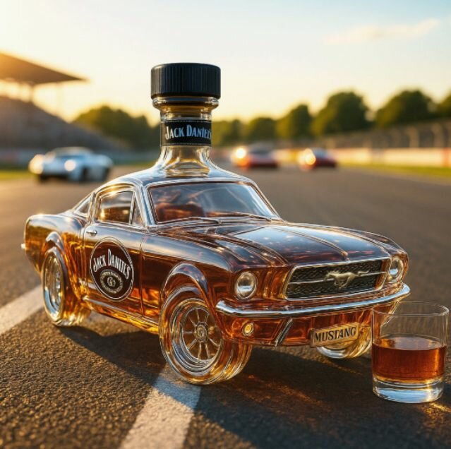 Бутылка для виски стеклянная Jack Daniel's в форме автомобиля.