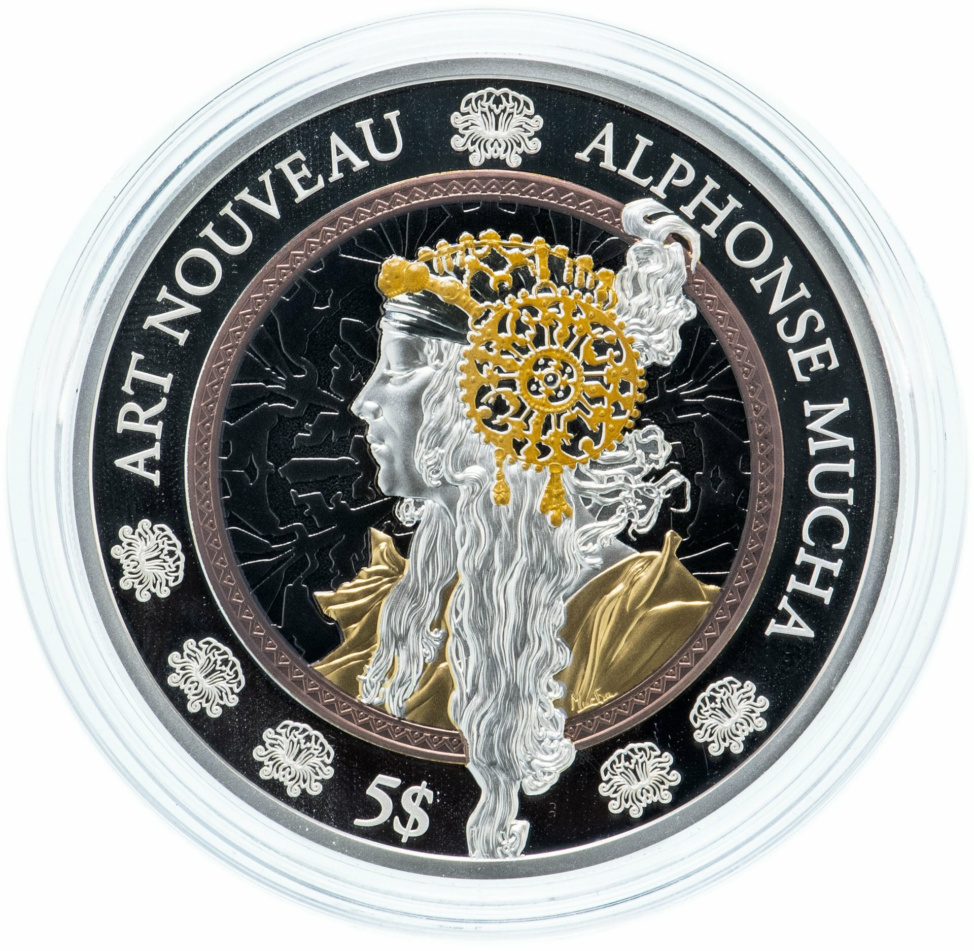 Самоа 5 долларов 2016 "Арт Нуво Альфонс Муха", в футляре с сертификатом, Серебро 999, в сохранности UNC