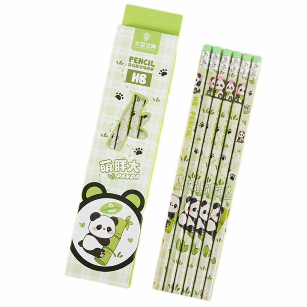Детские деревянные карандаши 6 шт, Панда