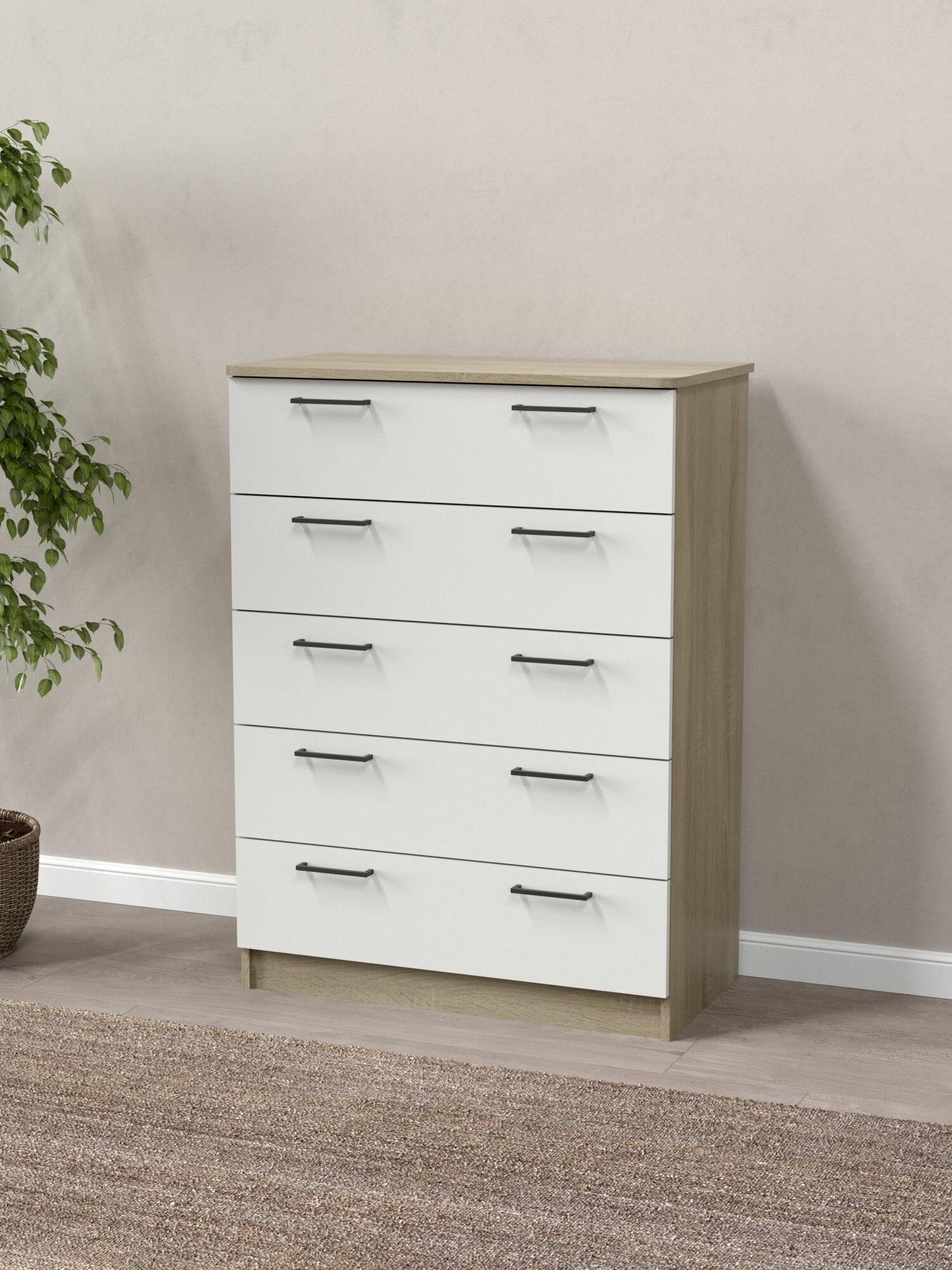 InHouse Комод Весна 5 Сонома/Белый 85х54х91, фасады ЛДСП