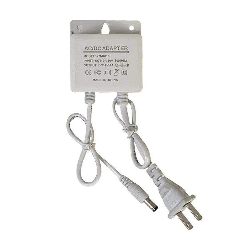 Водонепроницаемый адаптер питания DC12V 2A для камер видеонаблюдения White US Plug