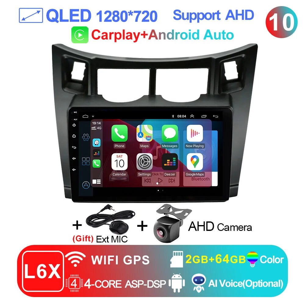 LEHX Pro 8-ядерный автомобильный радиоприемник-мультимедийный плеер для Toyota Yaris 2005-2012 CarPlay Android Auto GPS-навигатор Стерео 2 din 2din DVD L6X(2-64GB)CAM