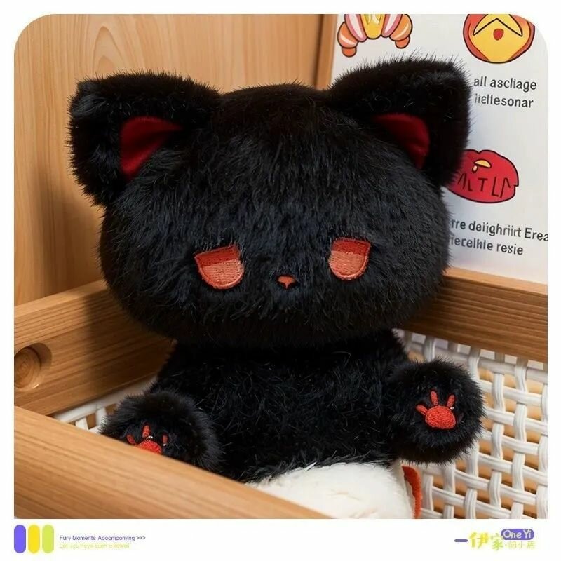 Мягкая игрушка "Кот аниме", хлопковое волокно, черно-красная, 15,5 см