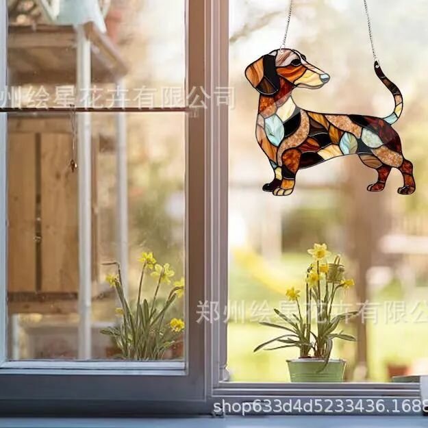 Такса подвесной ловец солнца на окно стеклянное украшение для окна 9 см