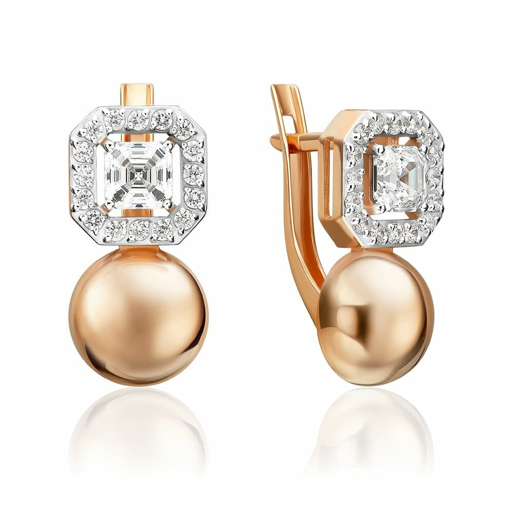 Серьги PLATINA, красное золото, 585 проба, фианит