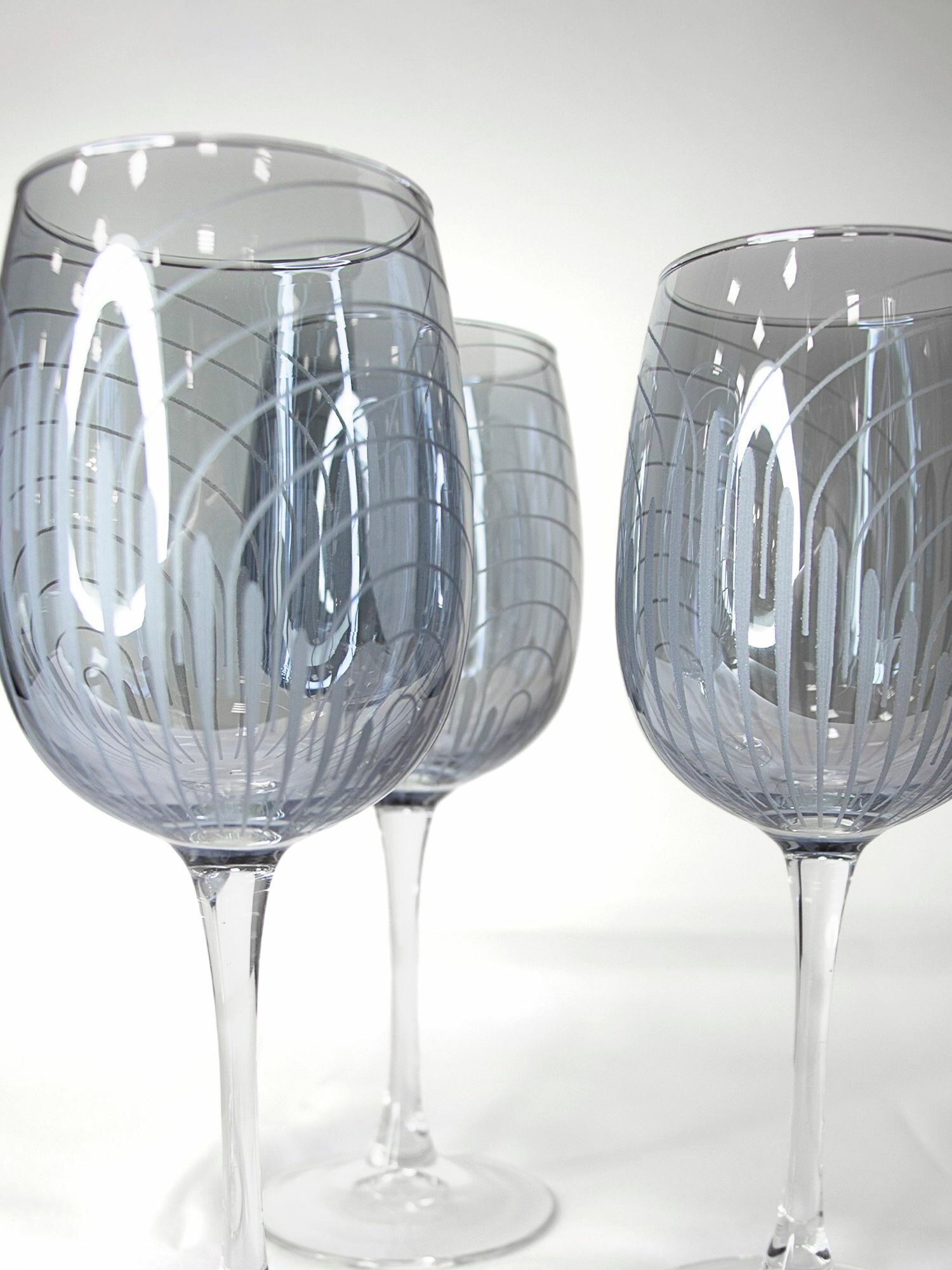 Бокалы для вина 420 мл "Стелла", серебристые с гравировкой, набор 3 шт