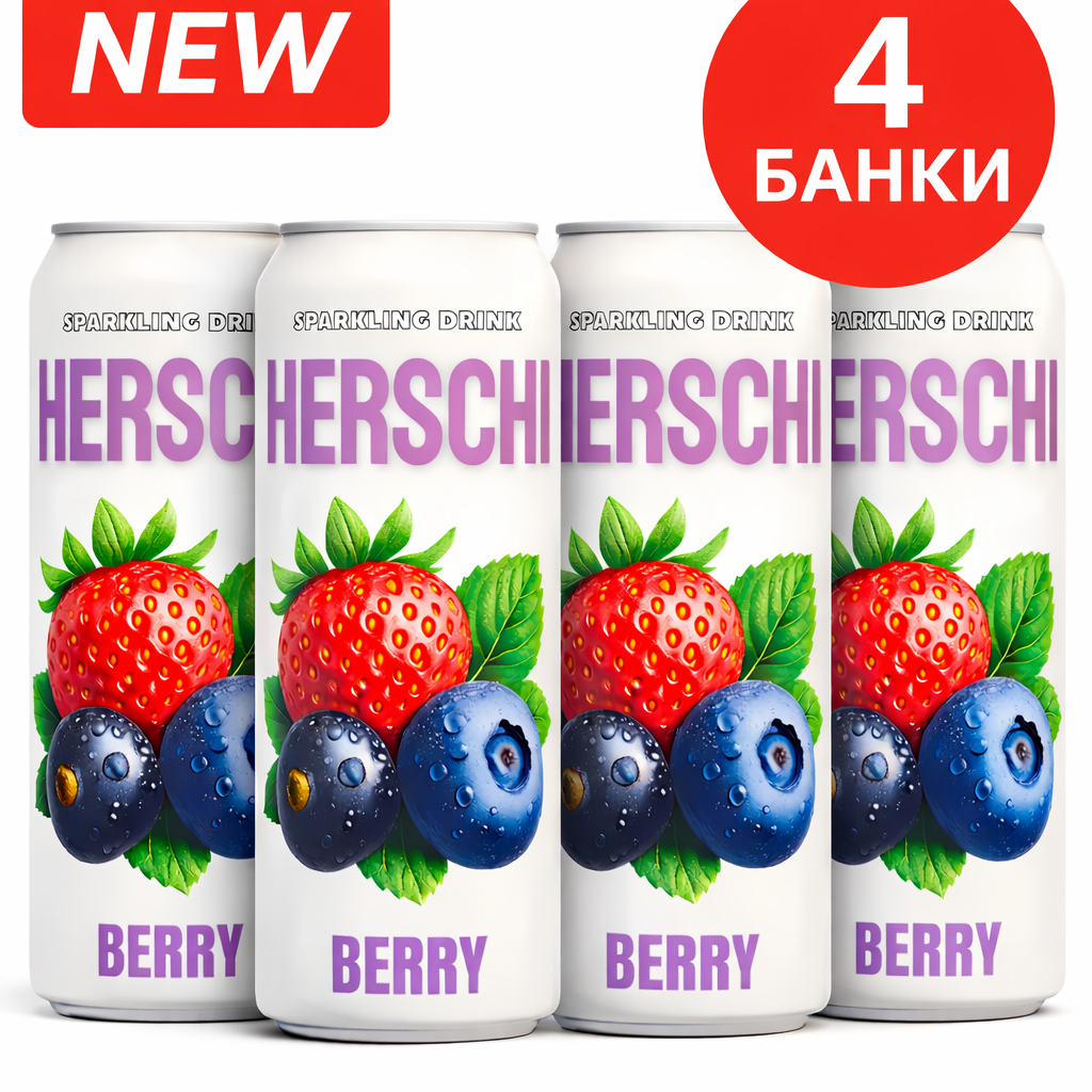 Напиток газированный HERSCHI со вкусом Черники, Клубники, Черной смородины, 4шт*450мл