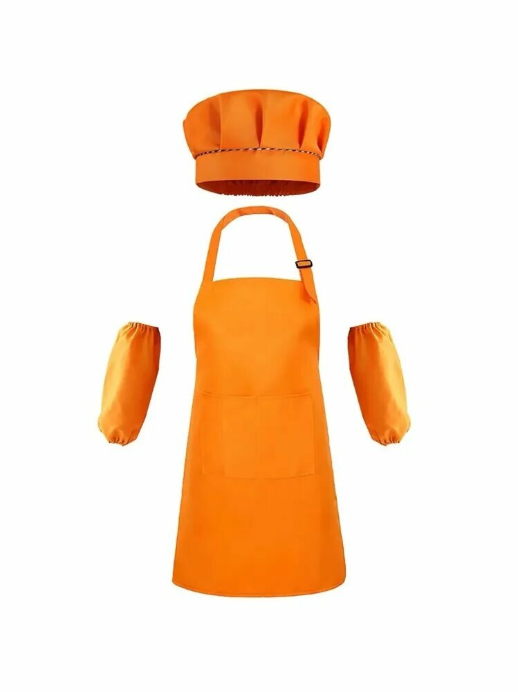 Детский фартук и поварской колпак, Набор из трёх, Оранжевый