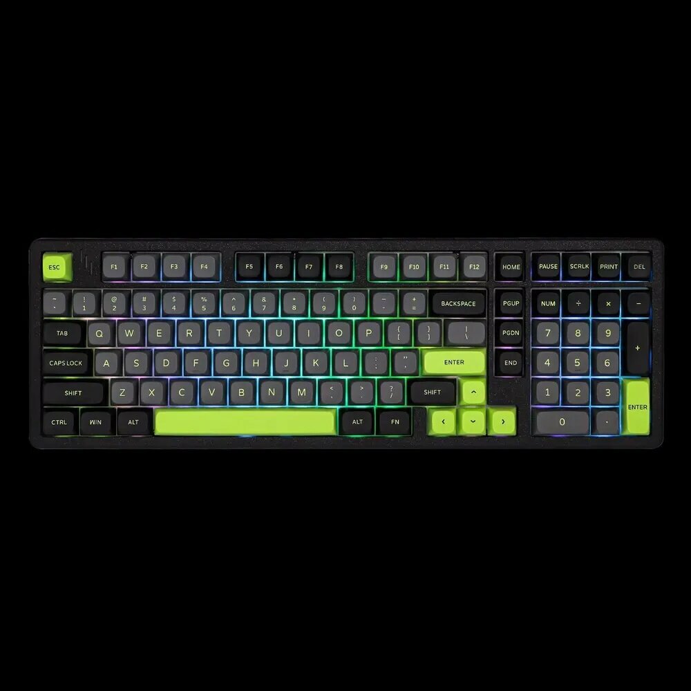 MechLands Клавиатура беспроводная Механическая клавиатура MechLands Blade101: 3-режимная (USB/Bluetooth 5.0/2.4 ГГц), гиромаунт-крепление, hot-swap, алюминиевый корпус, раскладка 1800, (Mech Verdant Switch), Английская раскладка, черно-серый, зеленый