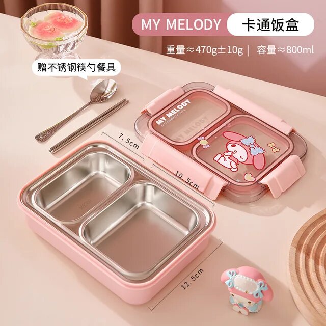 Ланч-бокс с раздельными отделениями и рисунком Hello Kitty My Melody Cinnamoroll, переносной ланч-бокс для школьников Kawaii, праздничный подарок
