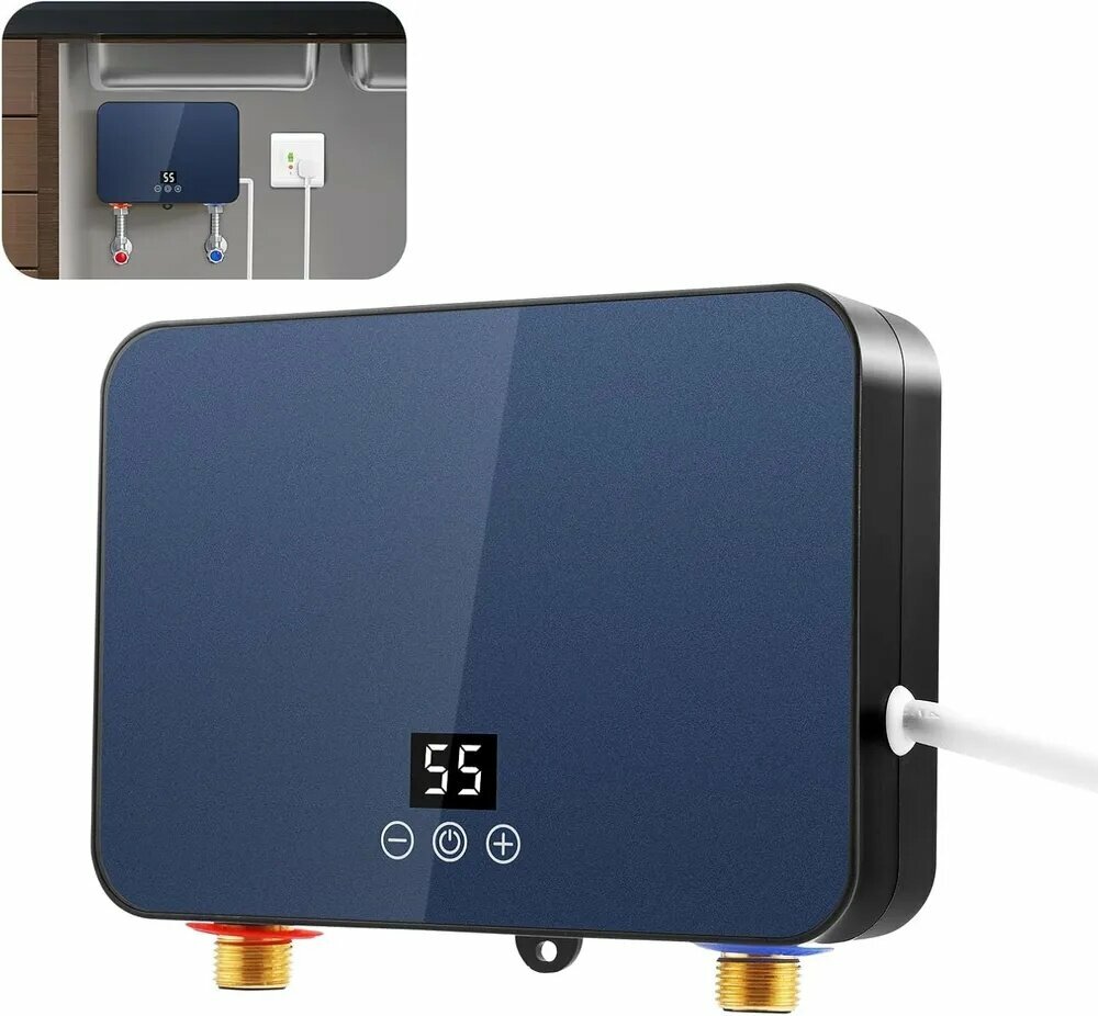 Мгновенный водонагреватель под раковину 6000W, 220V, синий, с LED-дисплеем, для кухни и ванной