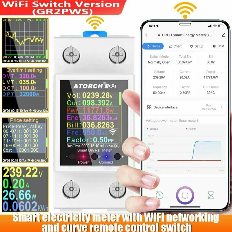 ATORCH AC110/220V 100A WIFI счетчик тока