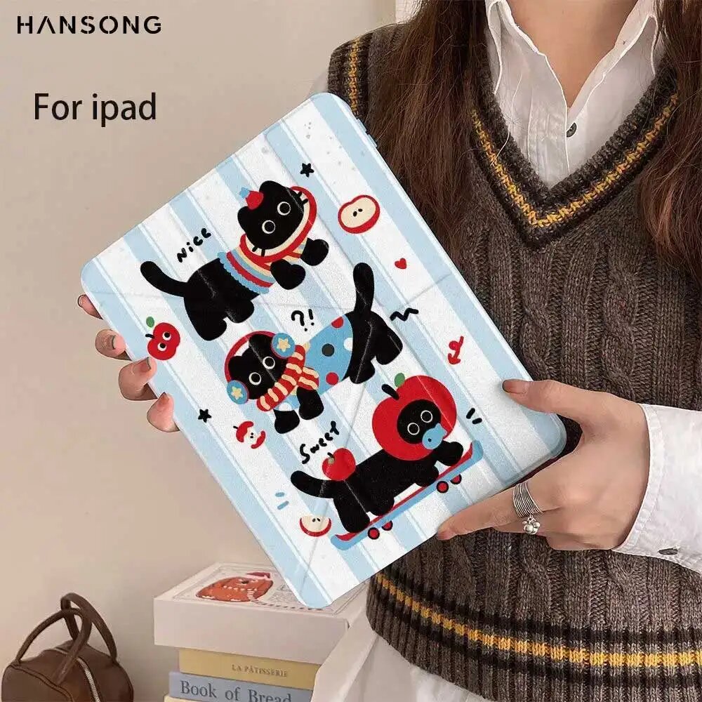 Чехол Hansong для iPad Cute Cat iPad 7 8 9th 10.2, Black Cat