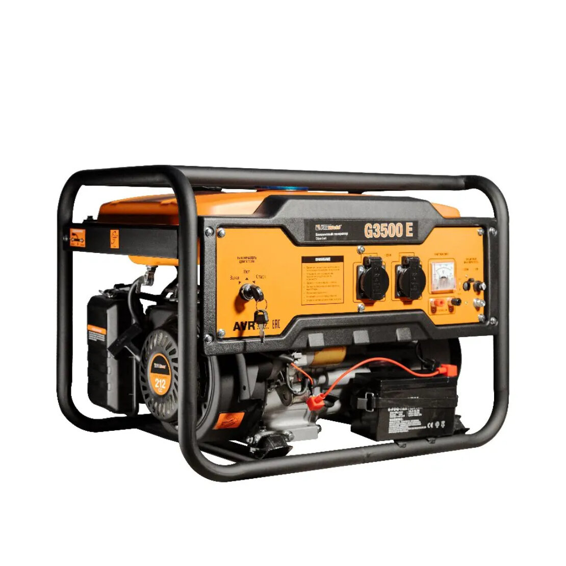 Бензиновый генератор FoxWeld Standart G3500 E, 3 кВт, бак 15 л, блок AVR, датчик масла, желтый