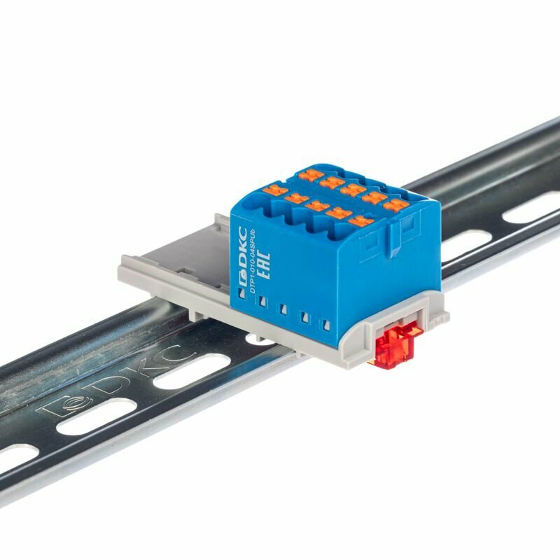 Блок распределительный с вертикал. адаптером на рейки шир. 15/35мм зажим push-in 10 точек подключения 2.5кв. мм син, DKC DTP1-010-04SPUB-V (1 шт.)