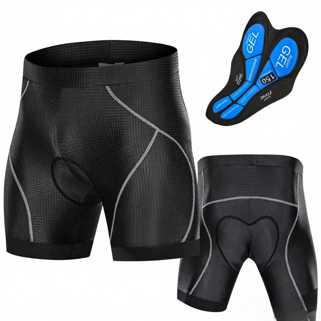 Шорты для велосипеда с подушкой для мужчин с антискользными захватами на ножках, велосипедные трусы с 3D подушкой, трусы для велосипеда, черный/красный/серый/синий, размеры EU S/M/L/XL/XXL, материал 83% нейлон и 17% спандексная сетка, вес approx. 60-110