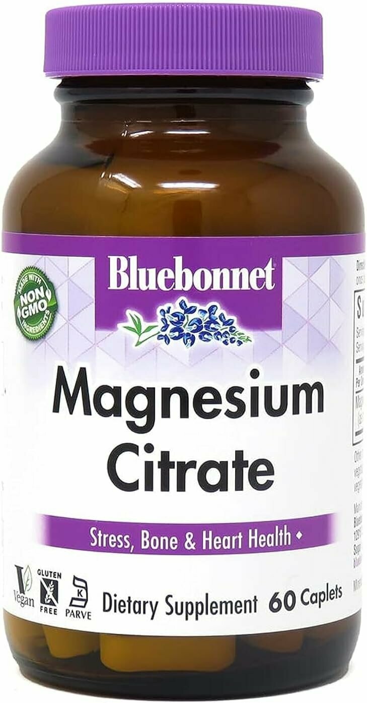 Магния цитрат, против стресса, Bluebonnet Nutrition, Magnesium Citrate, 400 мг, 60 шт
