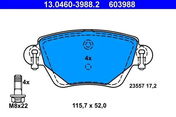Колодки тормозные ATE 13-0460-3988-2, задние, Ford Mondeo III 1.8, 2.0, 2.5 11, 00 Bosch