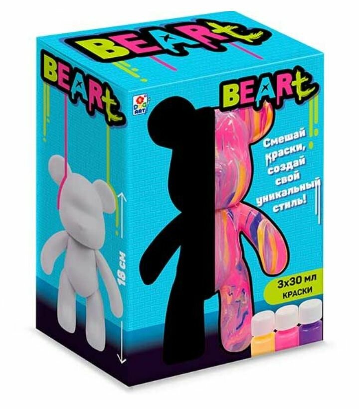 Фигурка для творчества 1Toy Флюид Арт "Большой Мишка", 18 см, с красками золотые, розовые, бирюзовые (Т26677)