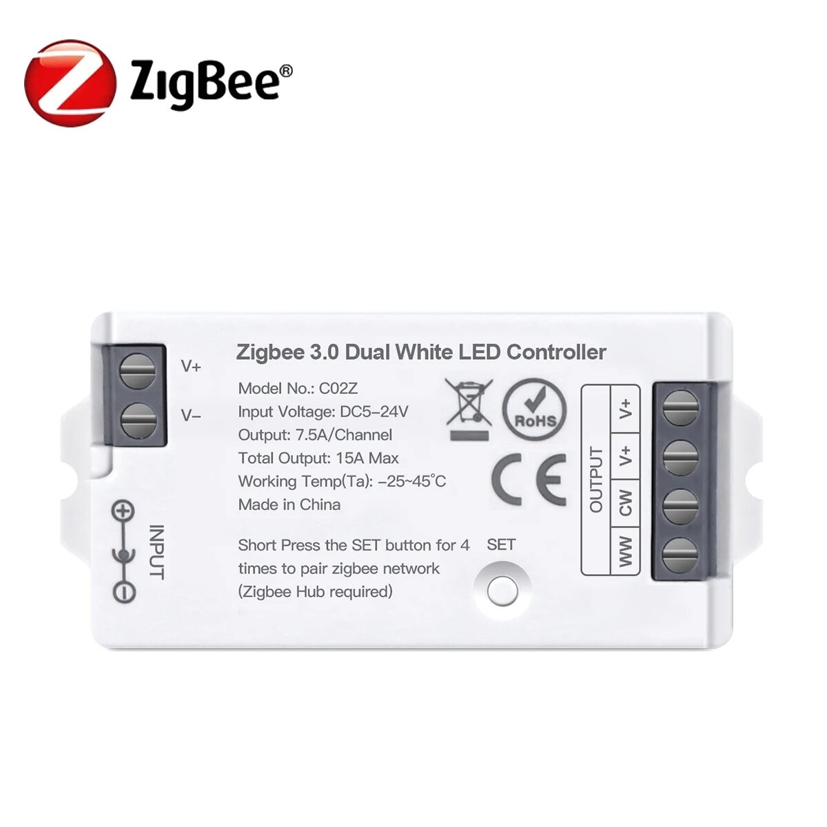 Zigbee 3.0 Dual White LED Controller, CCT