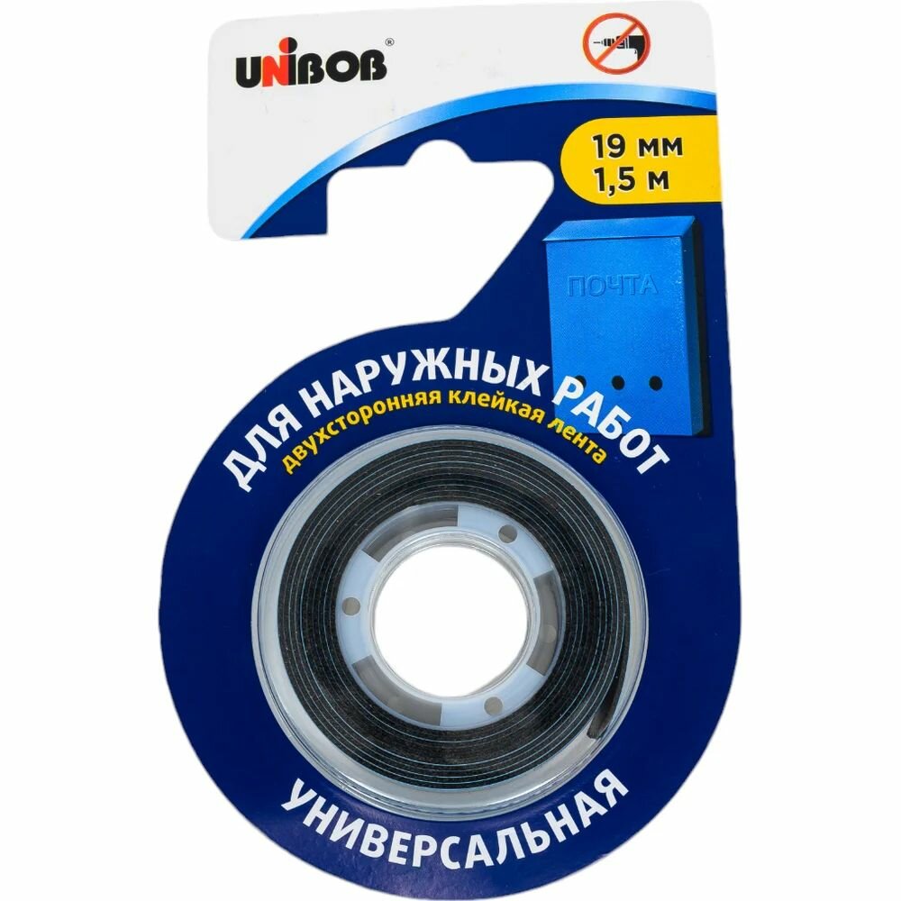 Клейкая лента UNIBOB двусторонняя, вспененная для наружных работ 19 мм х 1,5 м 214992
