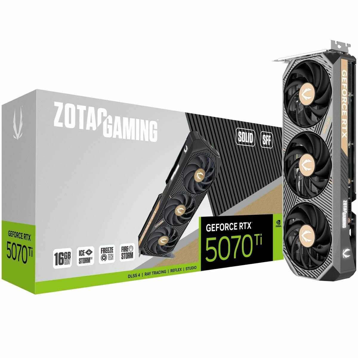 Видеокарта Zotac Nvidia Geforce RTX 5070 Ti SOLID SFF 16GB GDDR7 256bit 3xDP HDMI 3FAN PREMIUM PACK