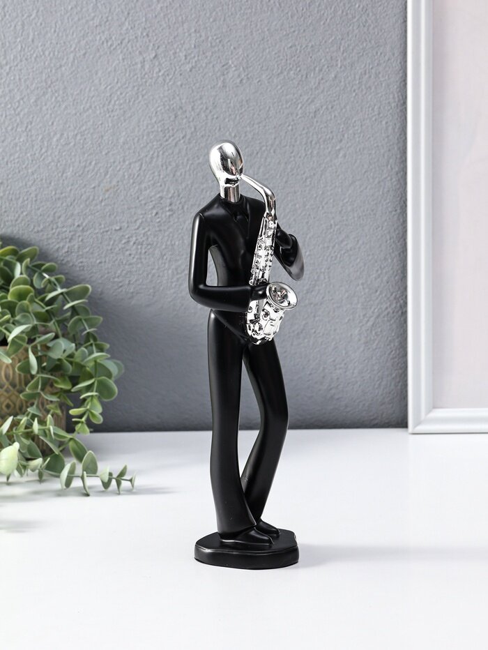 Фигура полистоун «Саксофонист», чёрный с серебром, 7×8.5×27.5 см