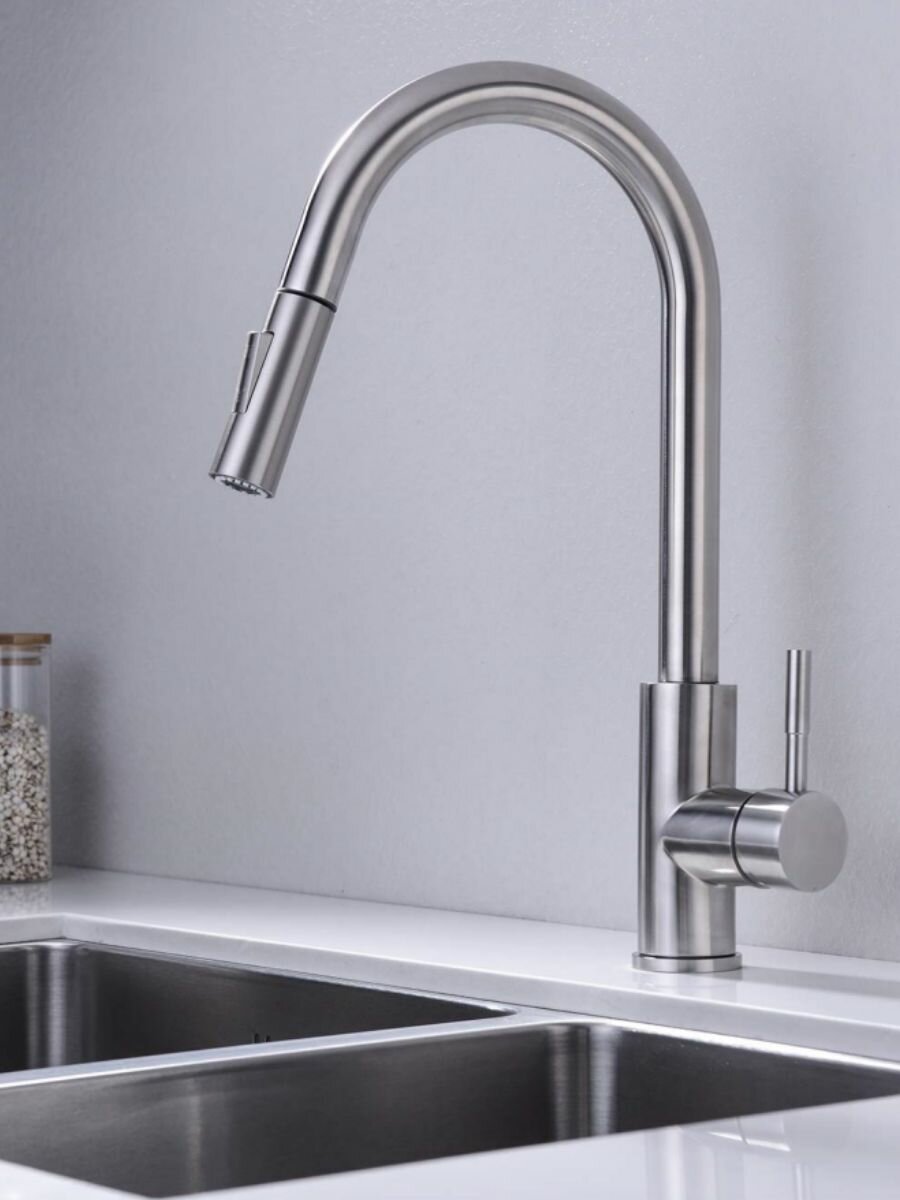 Лейка для кухонного смесителя (выдвижная) 2-х режимная, парикмахерская лейка ROBERN F26 3BN, насадка для душа животных, Матовый никель