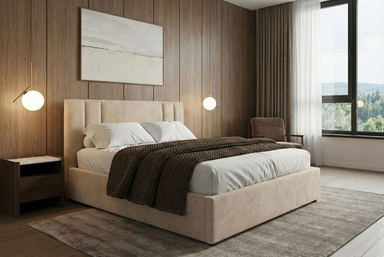 Кровать "Amelia ",180х200 ортопедическая ламель, микровелюрная обивка, с подъемным механизмом, бежевый