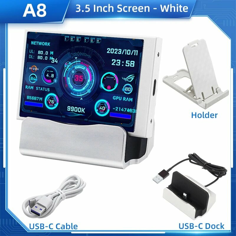 TURZX 3.5/5-дюймовый USB второй экран A8 White