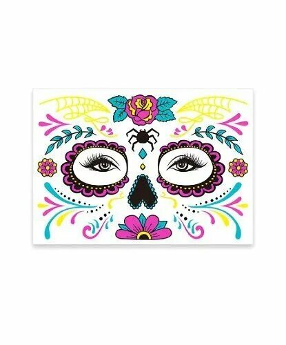 Переводная тату "Сахарный череп" (светится в УФ) (20485)