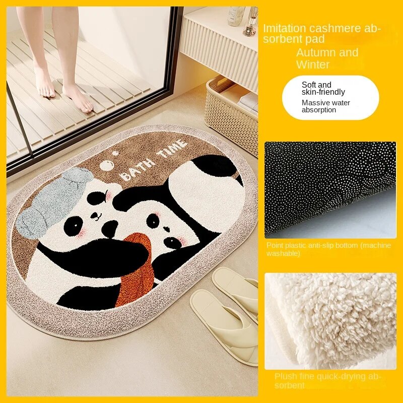 Впитывающий нескользящий коврик для ванной и двери, с пандой
