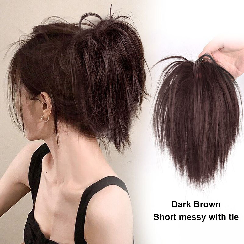 Расширение хвоста Black Brown, клевое, прямое, слоенное, натуральное синтетическое волосы с зажимом, типы: длинное прямое 30 см/11.8 дюймов, короткое неопрятное 20 см/7.8 дюймов, материалы: синтетическое волокно, цвет: Black/Black&Brown/Dark Brown/Light