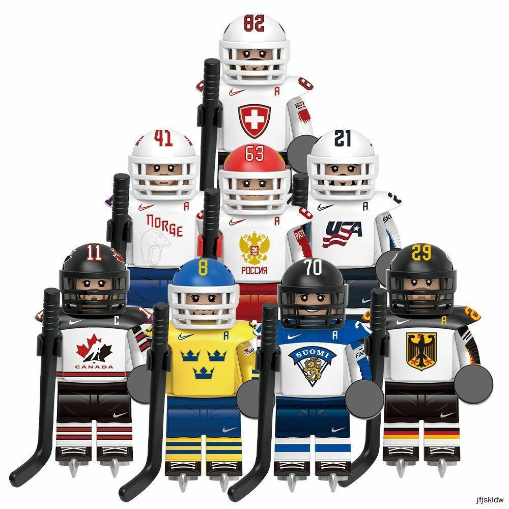 Набор минифигурок Хоккей 8 шт / Сборная России Хоккеисты/ Фигурки игрушки совместимы с конструктором