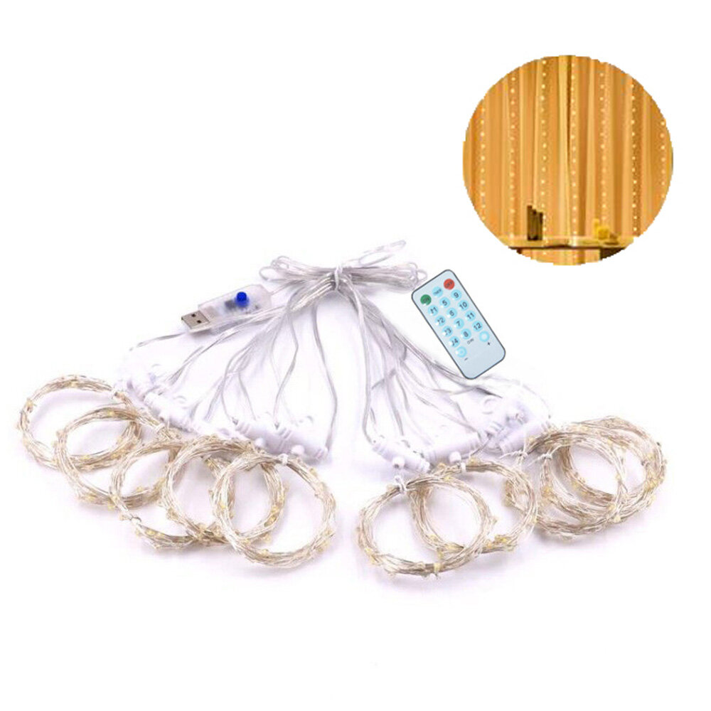 Лампа Звезднаяштора Музыкальная USB с пультом управления 3*3 м, 10 шнуров, 300 светодиодов, Цвет: Теплый белый, Белый, Многоцветный (выбор), Материал: Медный провод + Пластик, Напряжение: 5В, Мощность: 6Вт, Длина розетки: 3 м