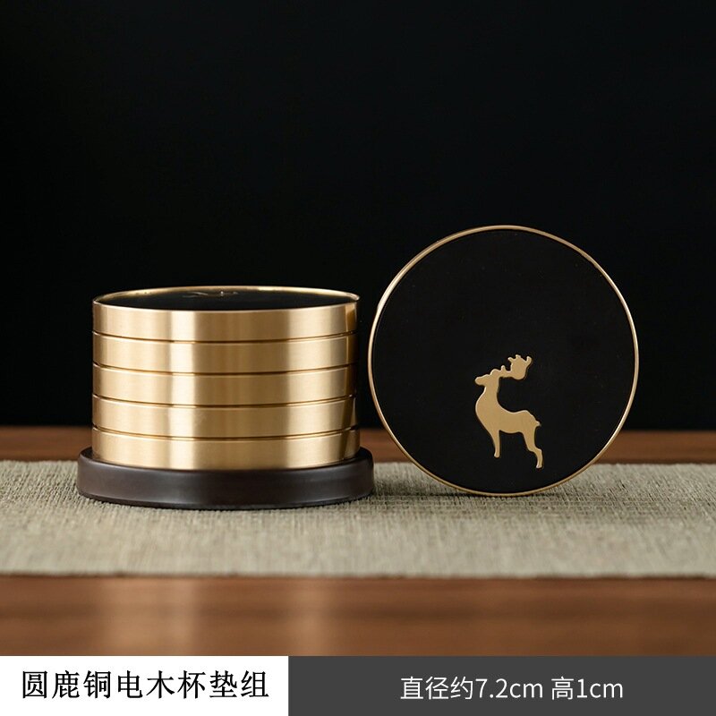 Набор подставок из латуни, деревянная термоизоляционная подложка, домашний подстаканник, аксессуары для чайной церемонии, оптовая продажа электрических деревянных подставок, роскошные креативные круглые и квадратные подставки