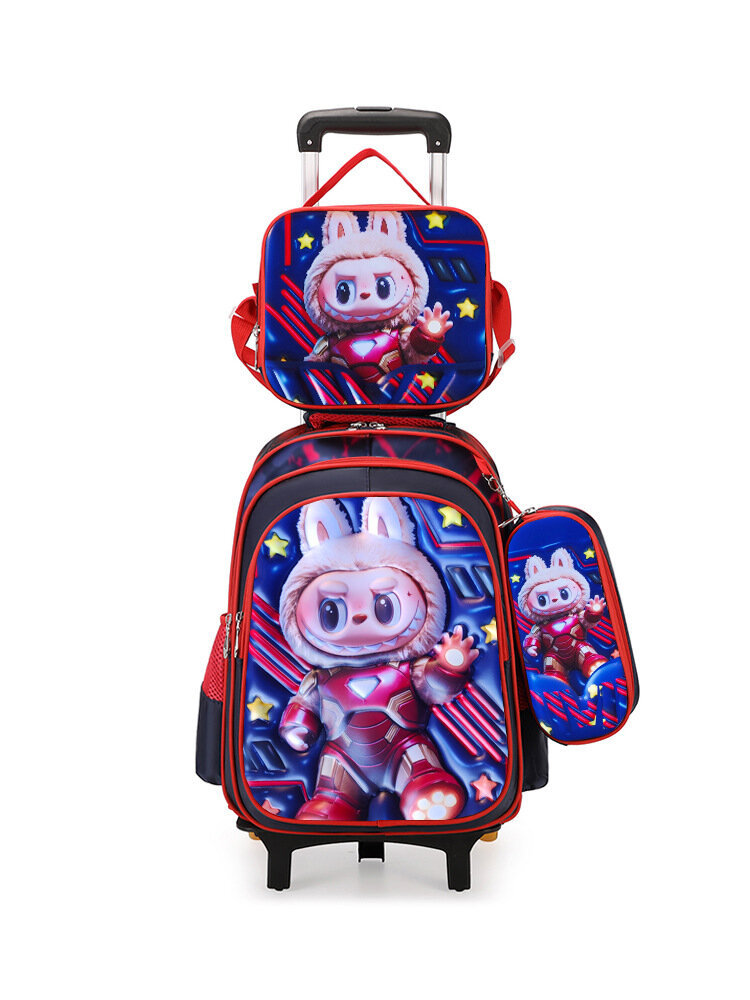 Новый стиль вогнуто-выпуклый кожаный материал школьный рюкзак на колесиках для учеников начальной школы 3~6 классов детский мультяшный трехкомпонентный рюкзак в наличии